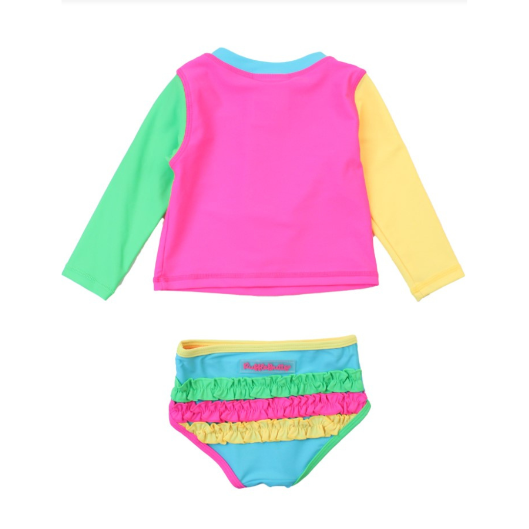 Tween Neon Color Block Long Sleeve Zipper Rash Guard 2-Piece – Melodi's ...